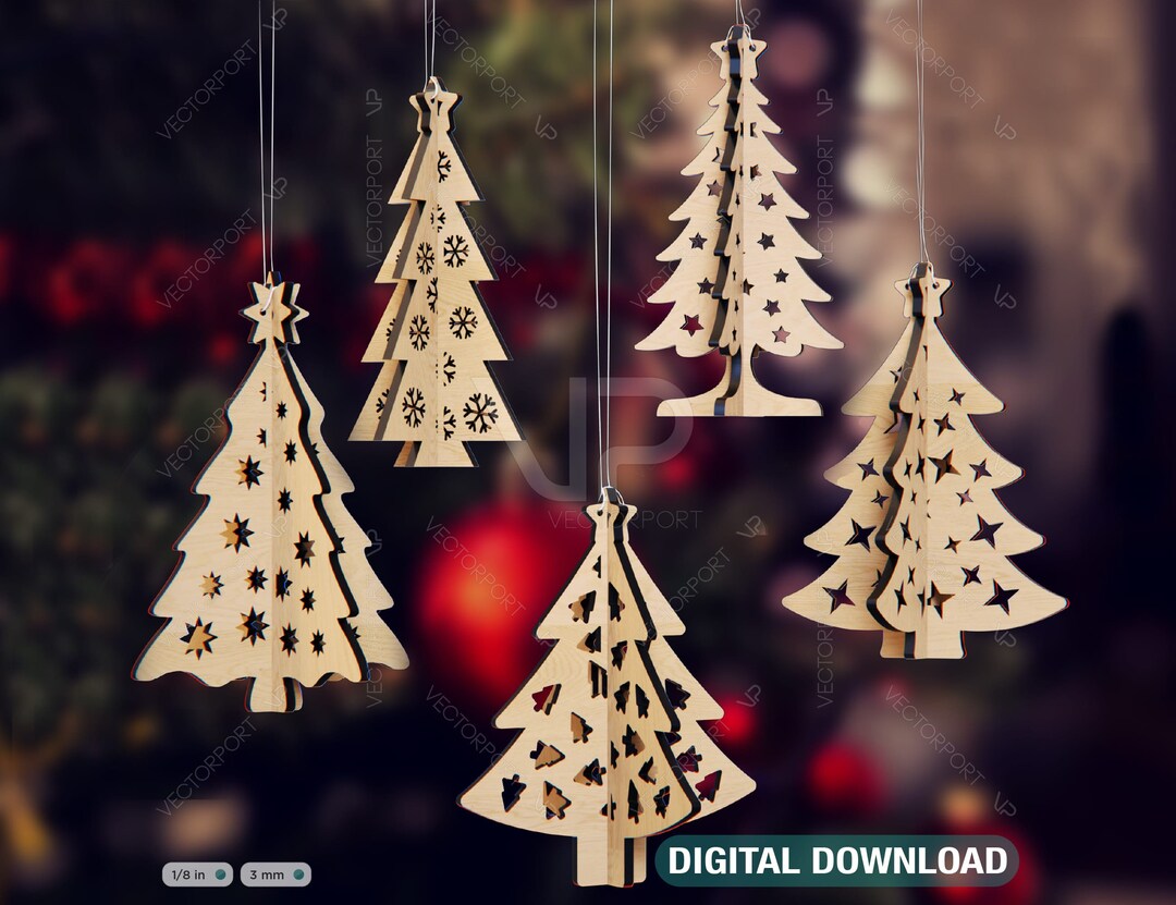 3D Christmas Tree Ornament Décor Laser Cut Snowflake SVG Craft ...