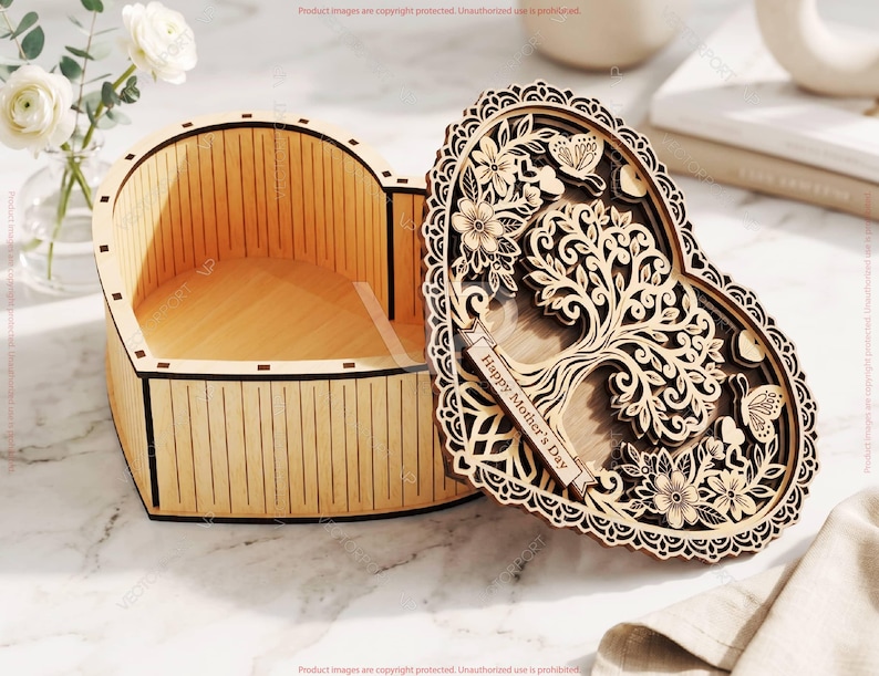 Personalized Heart Shaped Box SVG – Layered Laser Cut Gift Box – Floral ...