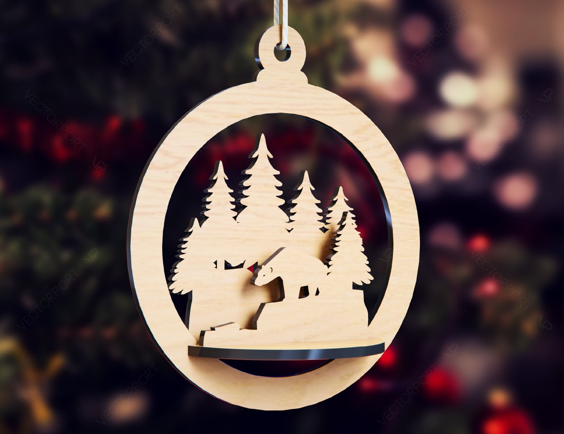 Tree Bear Bauble Wood 3D Laser Cut Christmas Ball Ornament - Etsy