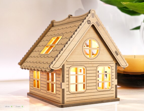 Wooden House Laser Cut Night Light Lamp Mdf Laser Cutting Home - Etsy