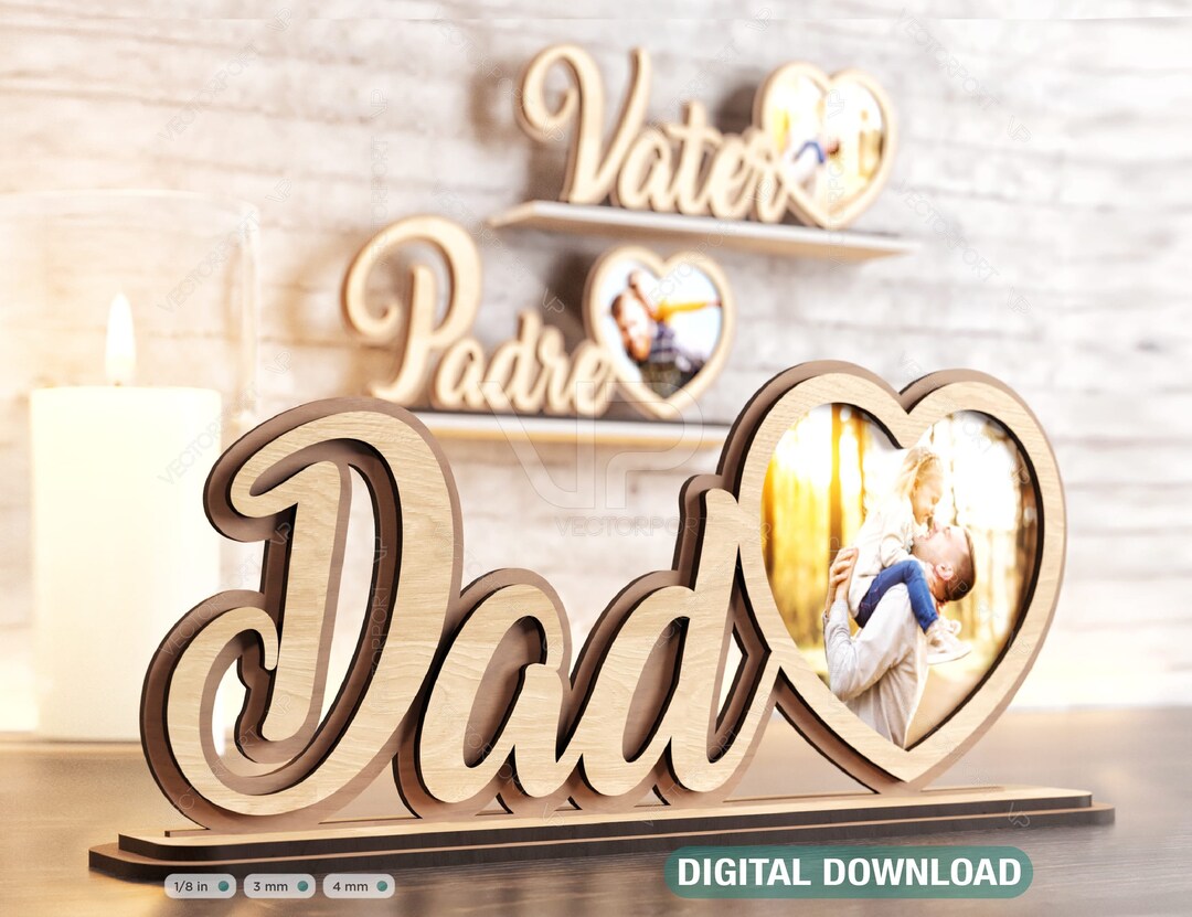 Standing Dad Text With Heart Shape Photo Frame Happy Father’s Day Gift ...