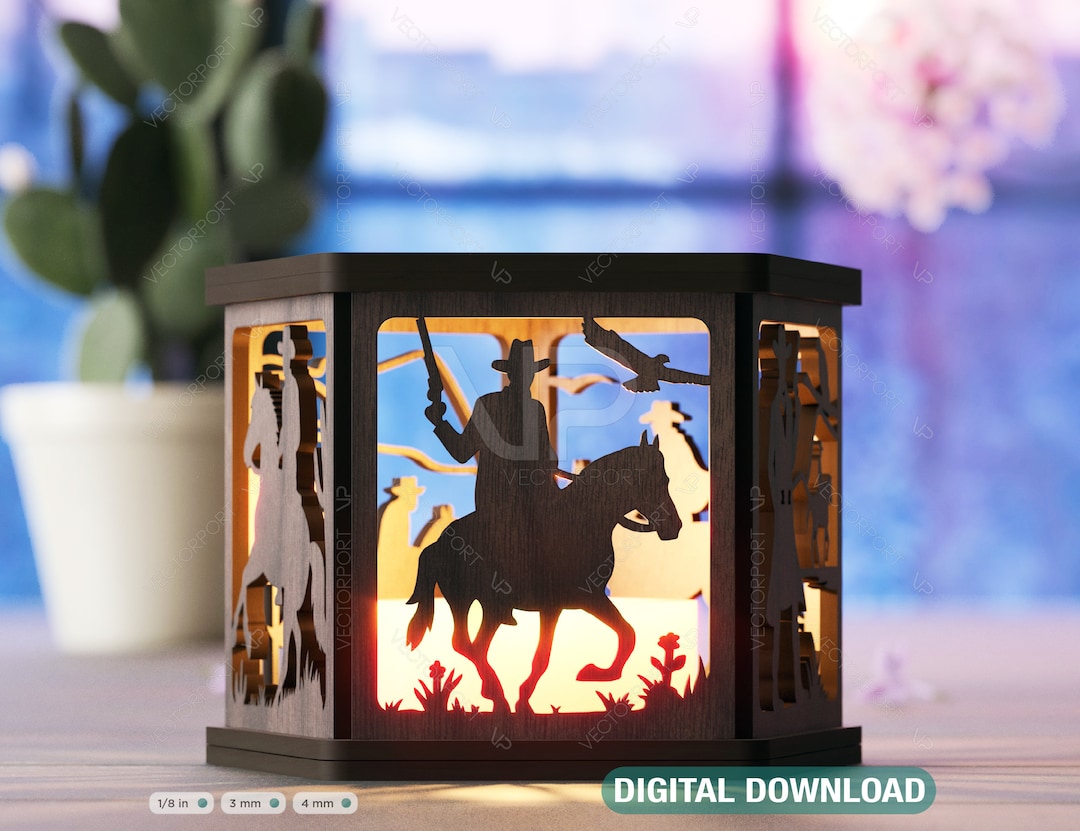 Cowboy Adventure Lantern: Light up the Wild West Laser Cut Tealight Candle Holder Western-themed ...