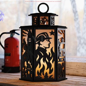 Firefighter Theme Laser Cut Table Lamp With Helmet, Axe, Fire Symbol ...