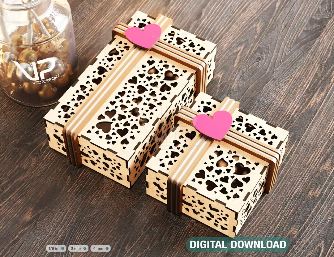 Laser Cut Gift Box With Ribbon Decorative Heart Pattern Opener Jeweler ...