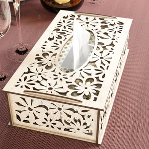 Flowers Pattern Decorative Laser Cut Tissue Box Tabletop Wooden Napkin ...