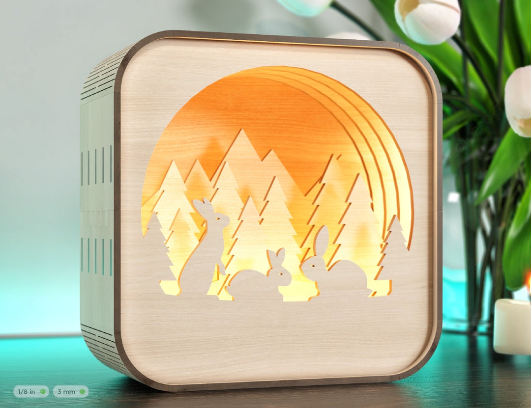 Rabbits Wooden Night Lamp Forest Scene Multilayer Shadowbox - Etsy