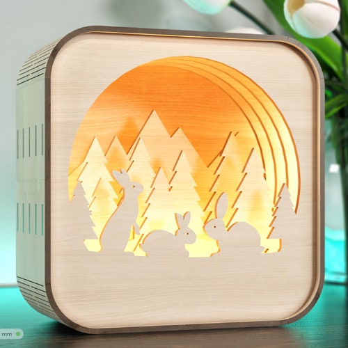 Wooden Night Lamp Deer Forest Scene Multilayer Shadowbox Laser - Etsy