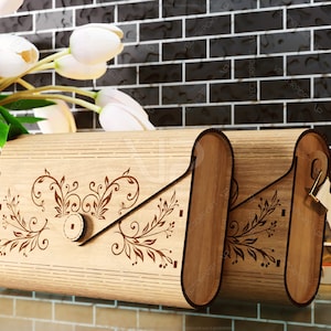 Elegant Wooden Purse With Floral Pattern, Laser Cut Fashion Clutch ...
