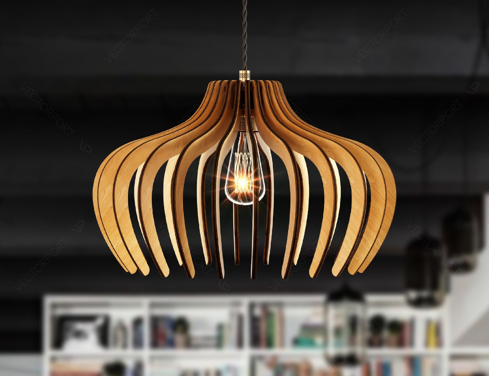 Elliptic Round Modern Wood Pendant Light Chandelier Lamp - Etsy
