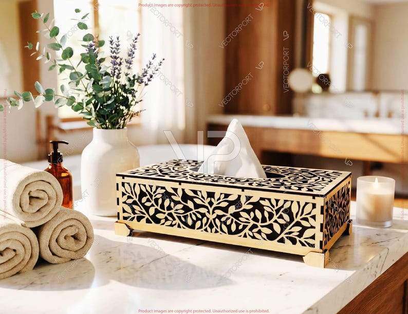 Laser Cut Wooden Tissue Box With Leaf Pattern | Decorative Wooden ...