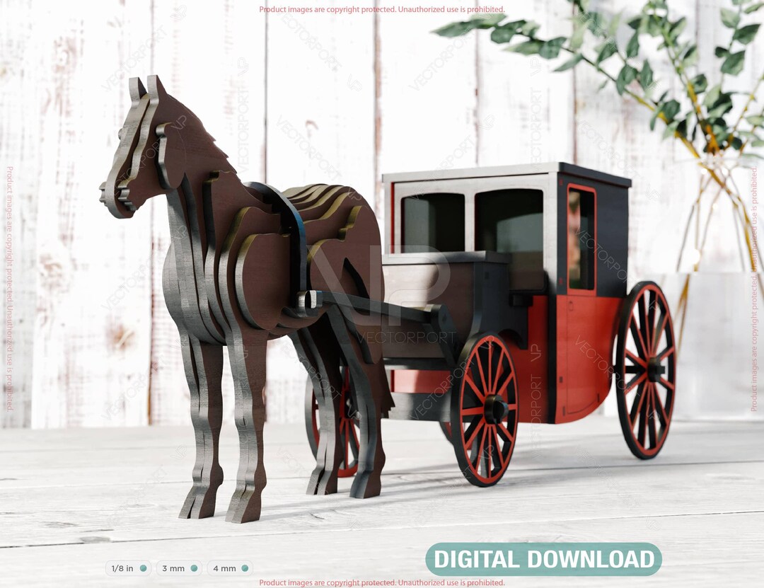 Vintage Four-wheeled Horse Carriage Laser Cut 3D Wagon Construction Kit ...