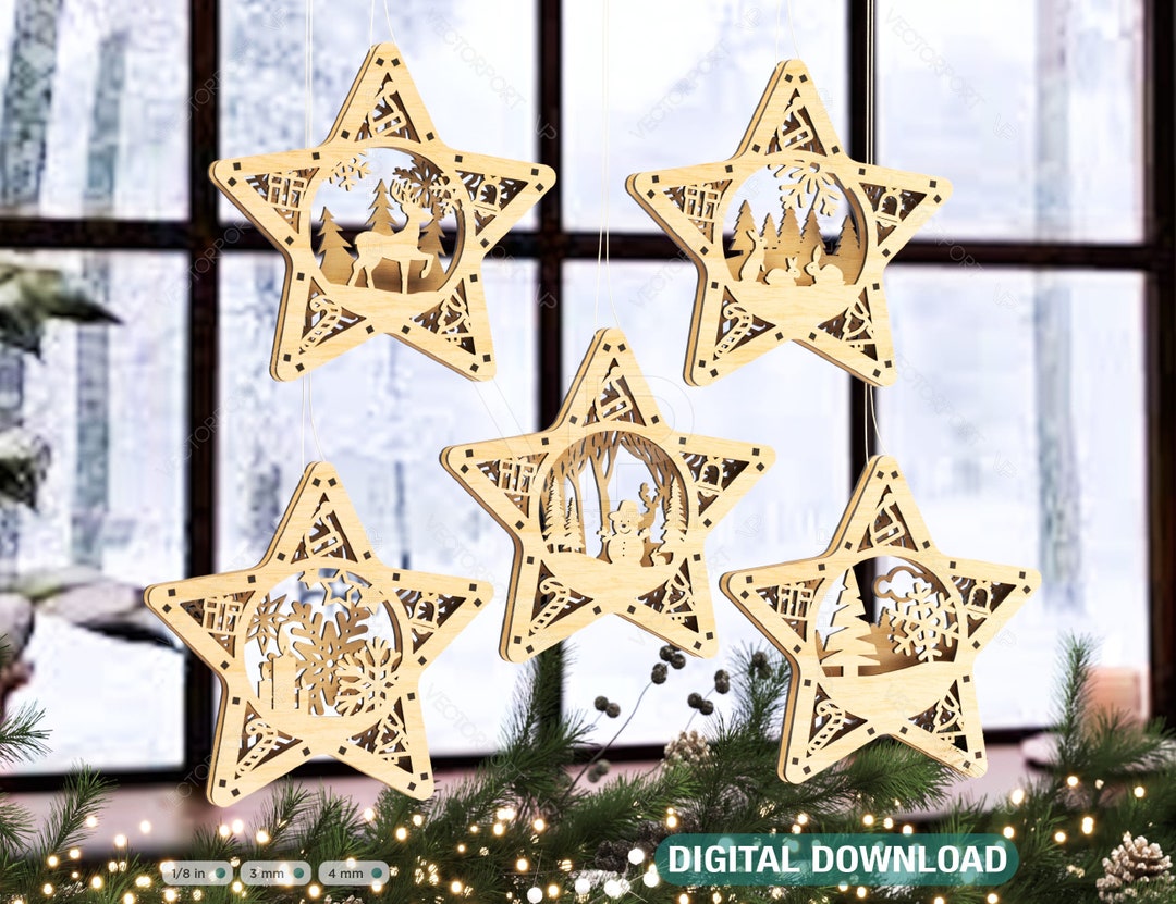 Star Shape Christmas Tree Decorations Craft Hanging Bauble Snowy Scene ...