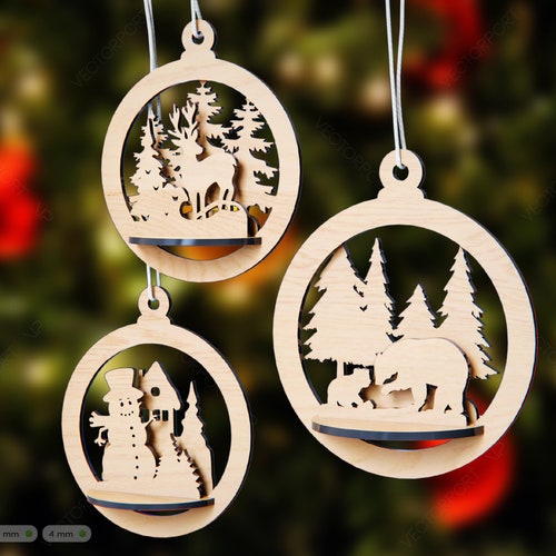 Laser Cut Wooden 3D Christmas Ball Ornament Svg Glowforge - Etsy
