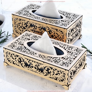 Elegant Laser Cut Wooden Tissue Box Cover | Wooden Napkin Box Sleeve ...