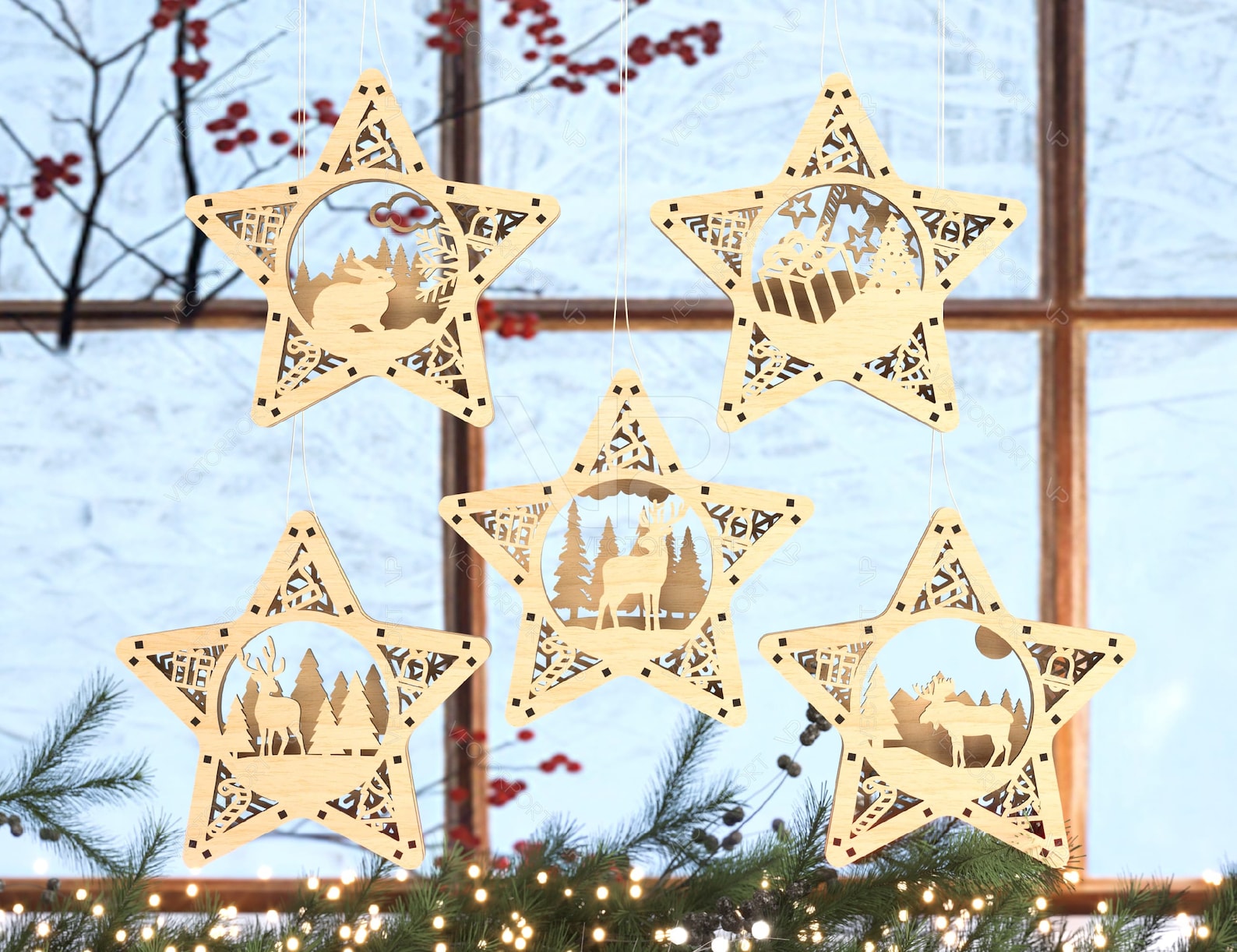 Star Shape Christmas Tree Decorations Craft Hanging Bauble Snowy Scene ...