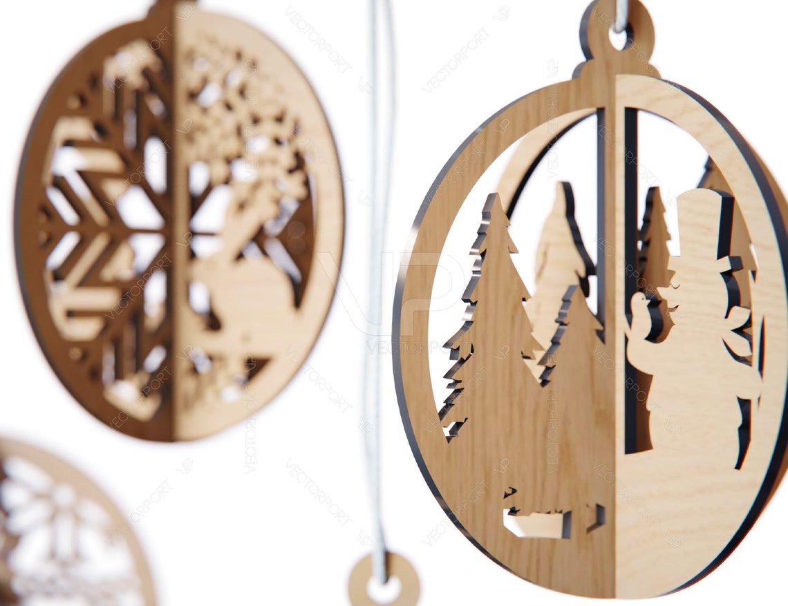New Year 2023 Tree Bauble Wood 3D Laser Cut Christmas Ball Ornament ...