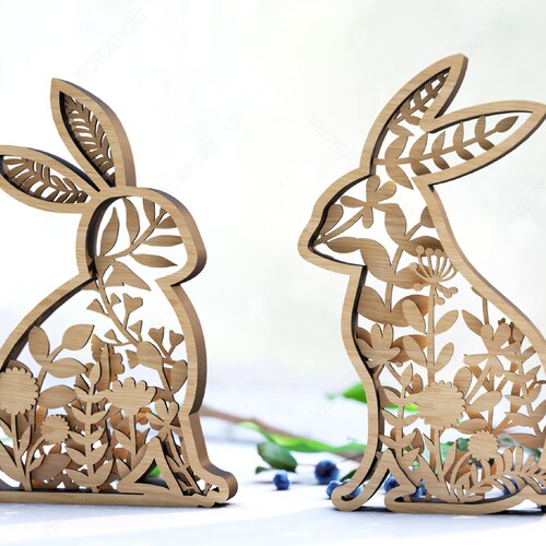 Easter Laser Cut Files Rabbits SVG Layered Bundle Floral - Etsy UK