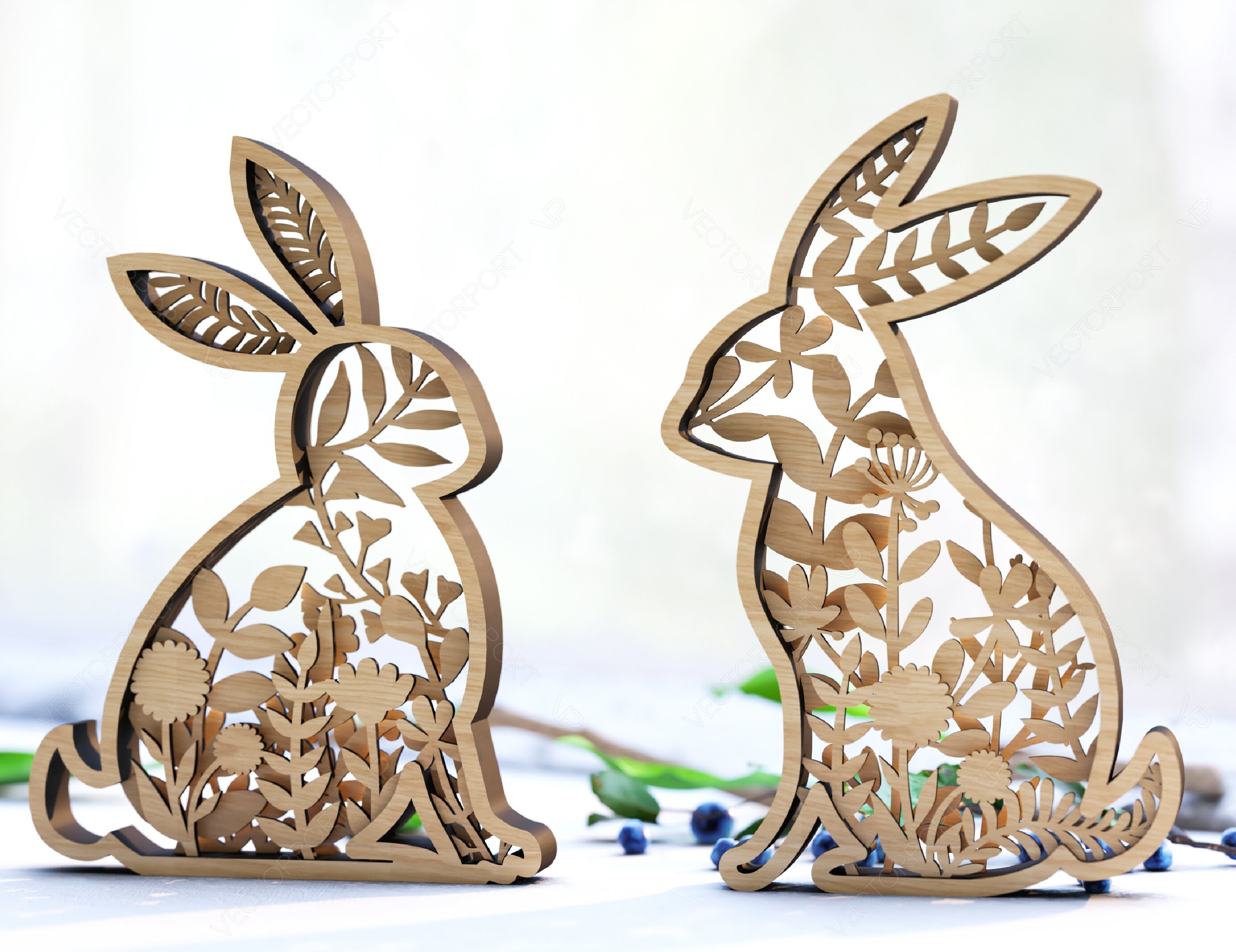 Easter Laser Cut Files Rabbits SVG Layered Bundle Floral - Etsy