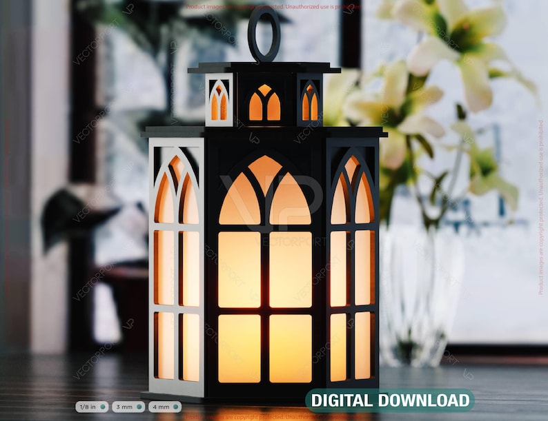 Cathedral Lantern SVG – Laser Cut Hexagon Lamp, Gothic Window Candle ...