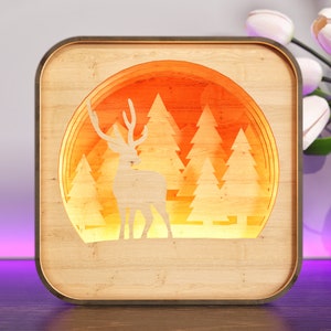 Wooden Night Lamp Deer Forest Scene Multilayer Shadowbox Laser Cut ...