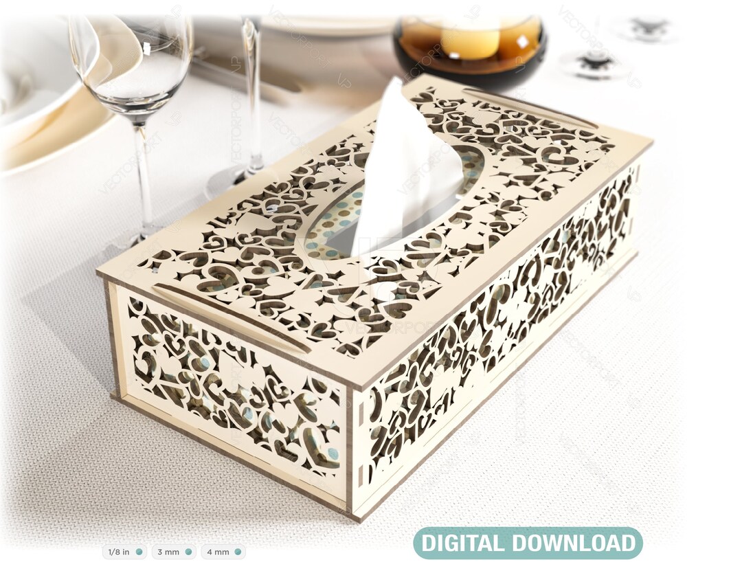 Decorative Laser Cut Tissue Box Heart Shape Tabletop Wooden Napkin ...