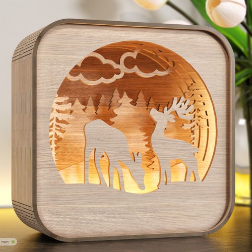 Wooden Night Lamp Deer Forest Scene Multilayer Shadowbox Laser - Etsy