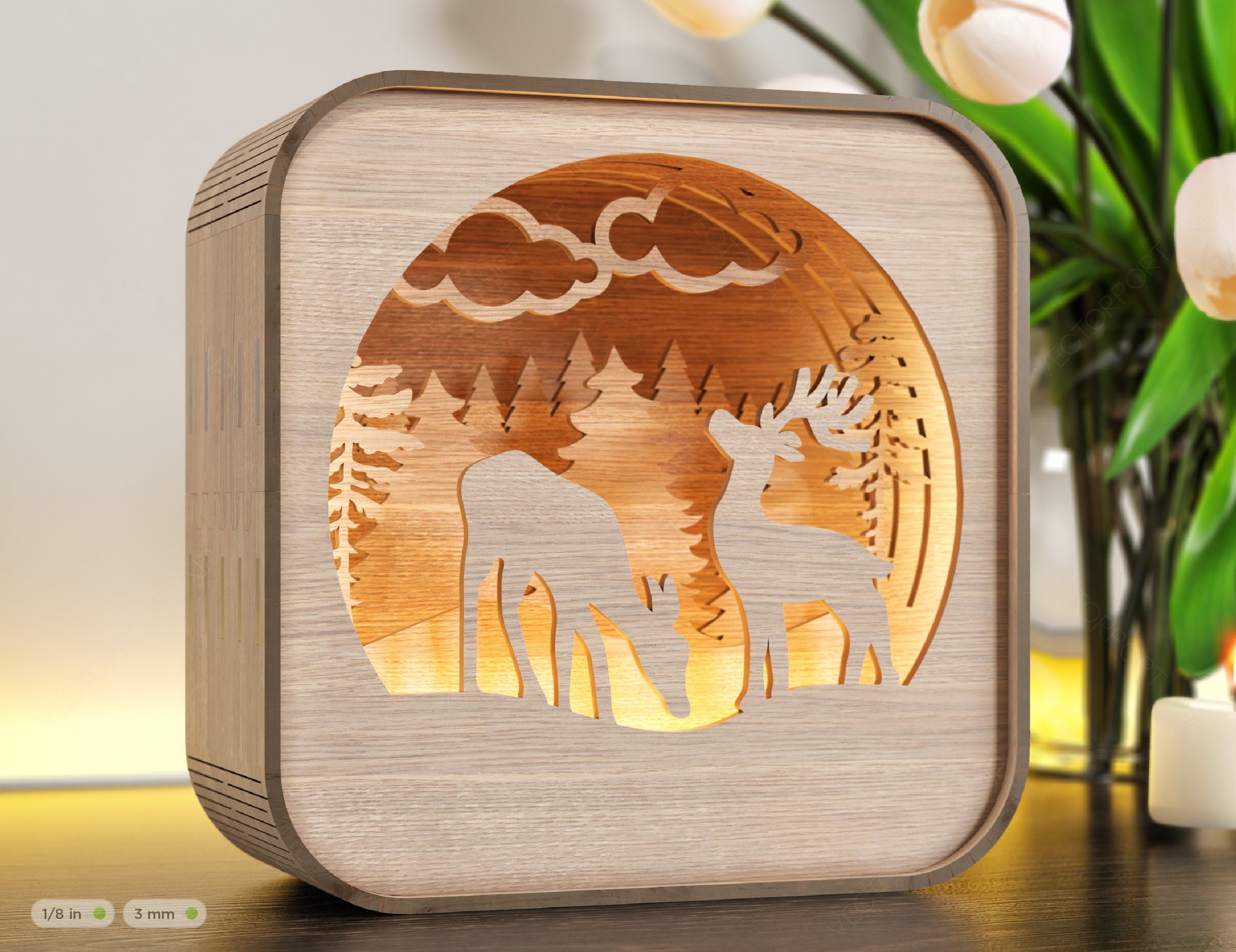 Wooden Night Lamp Deer Forest Scene Multilayer Shadowbox Laser - Etsy
