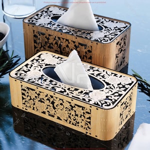 Elegant Floral Laser Cut Tissue Box Cover SVG | Wooden Napkin Box ...