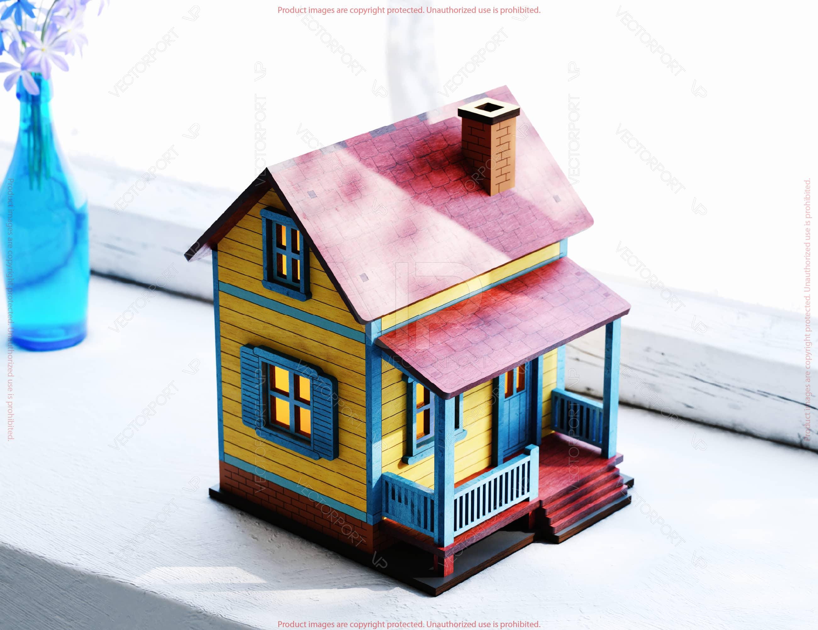 Miniature Wooden House Laser Cut File – DIY 3D Model, Cute Painted ...