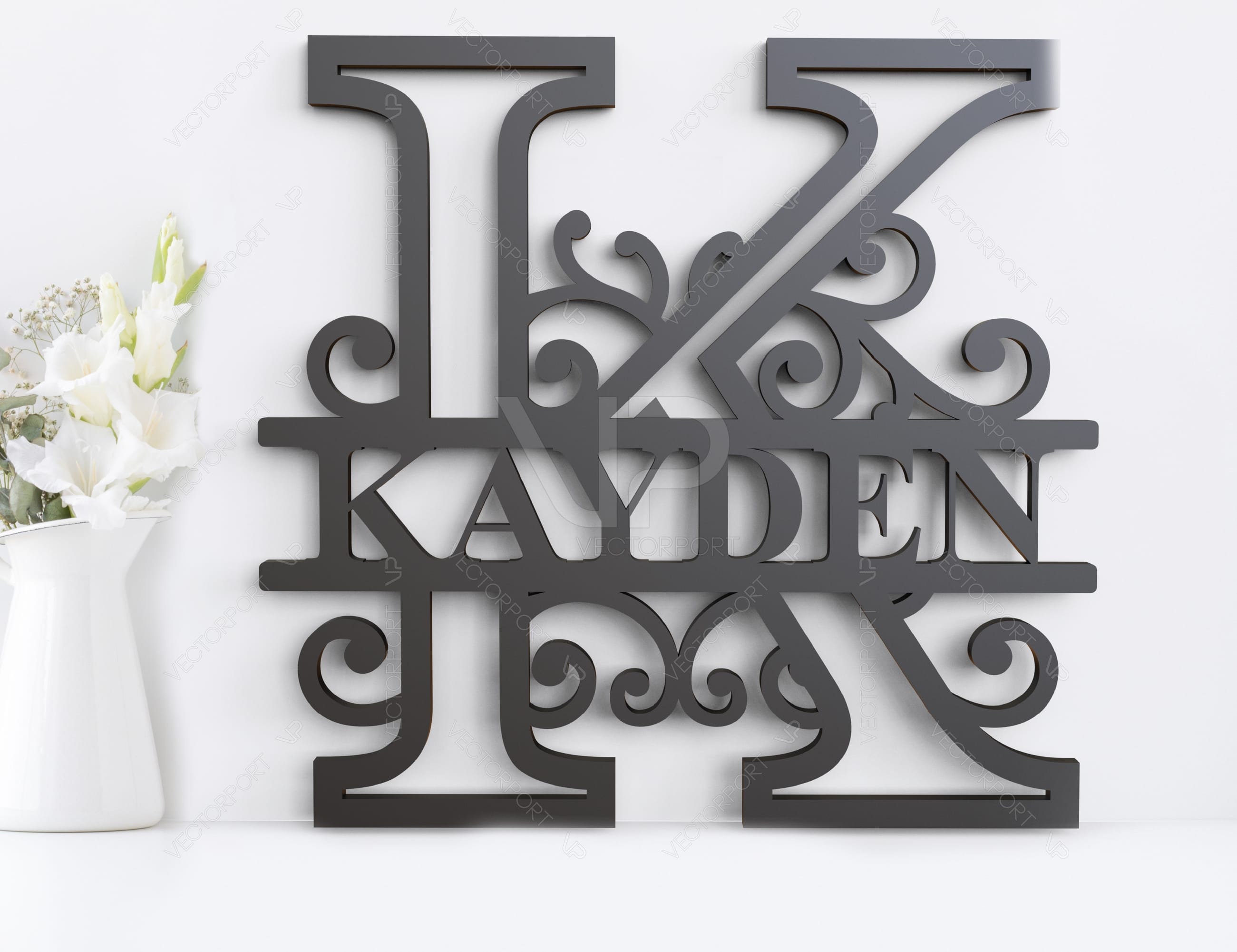 Floral Split Regal Monogram Alphabet Letters Laser Cut Name Sign ...