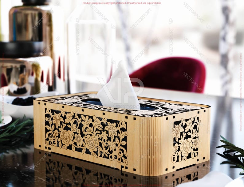 Elegant Floral Laser Cut Tissue Box Cover SVG | Wooden Napkin Box ...