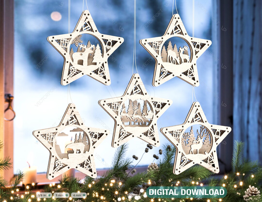 Star Shape Christmas Tree Decorations Craft Hanging Bauble Snowy Scene ...