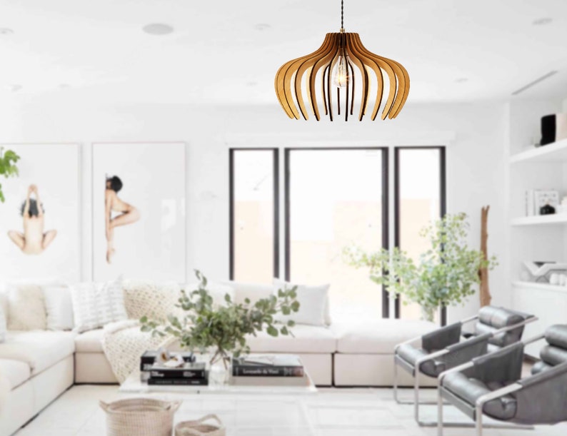 Elliptic Round Modern Wood Pendant Light Chandelier Lamp - Etsy