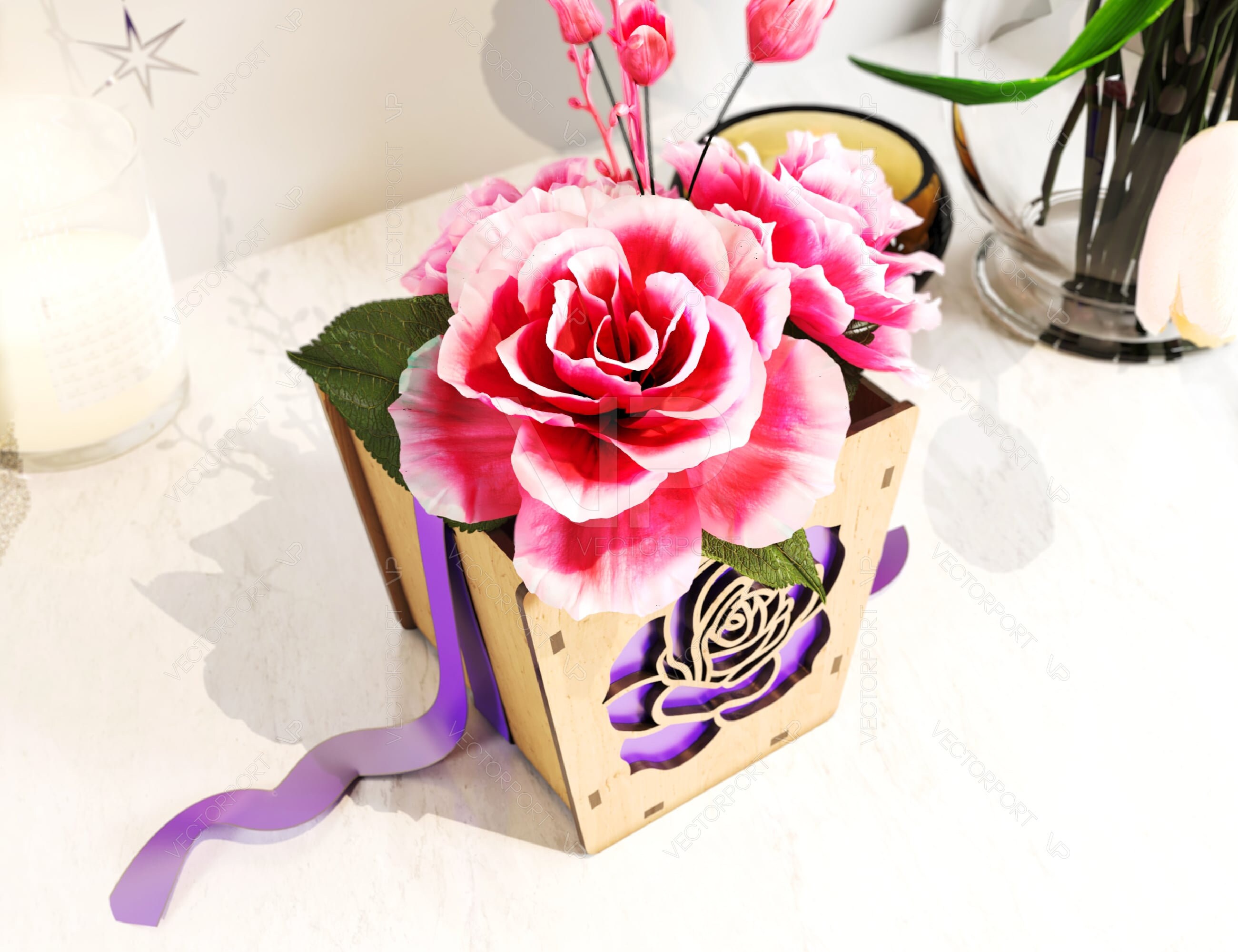 Rose Box Laser Cut Gift Box Envelope Home Décor Decorative Wedding Card ...