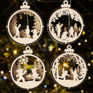 Bundle of 3D Christmas Ornaments, Tree Decorations Craft Set, Hanging Bauble With Snowy Scene ...