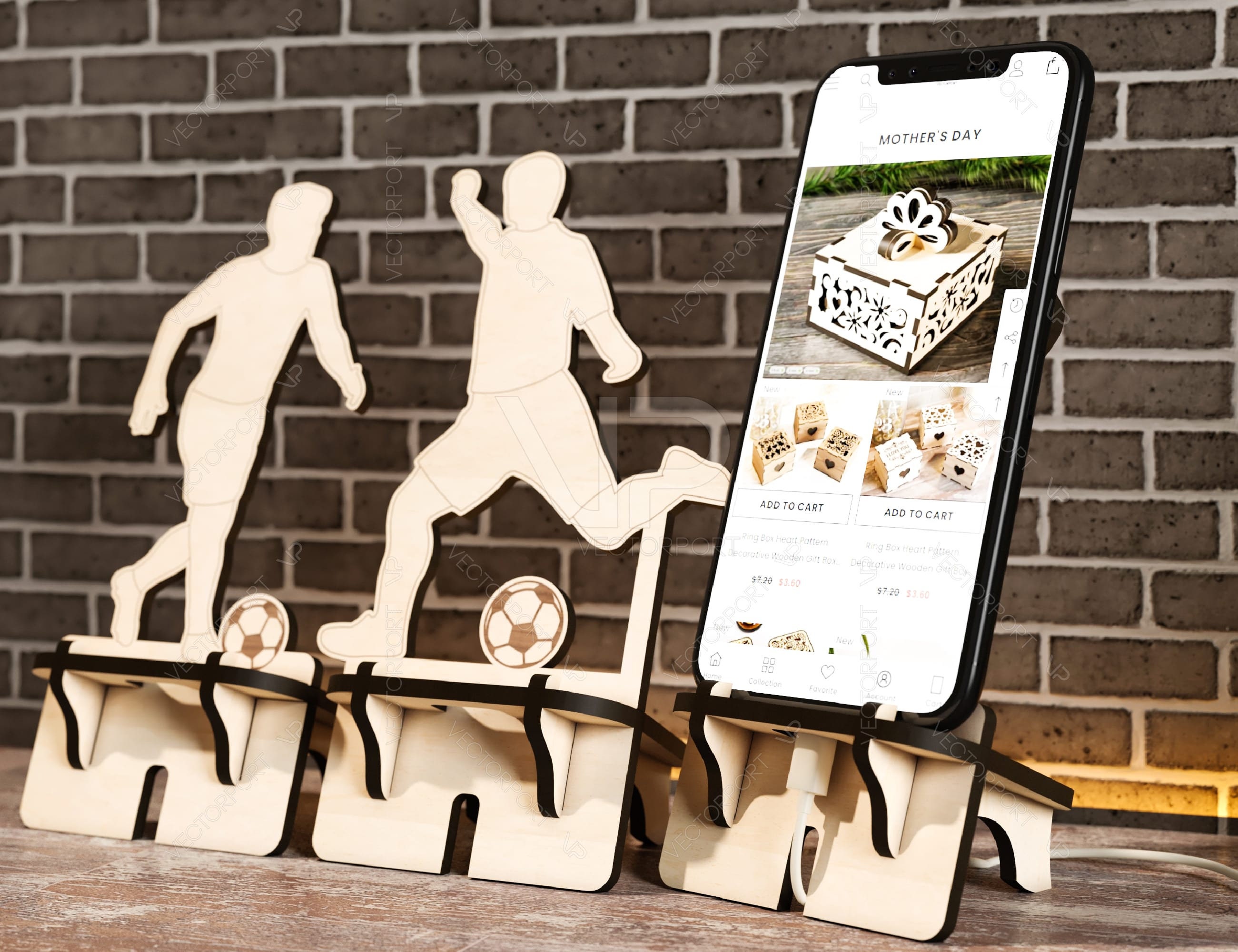 Phone Stand Football Player, Soccer Ball Cut Mobile Stand Cell Phone ...