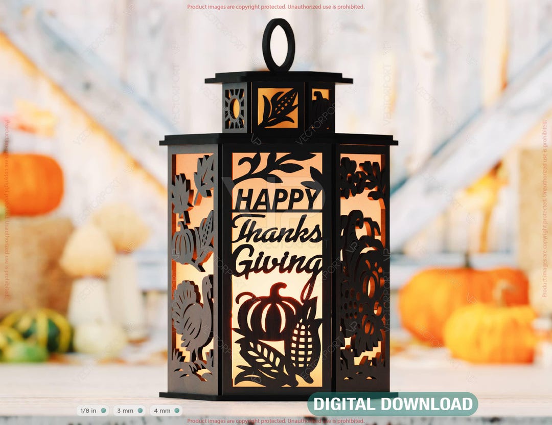 Thanksgiving Lantern Tealight Holder SVG – Autumn Leaves, Pumpkins ...