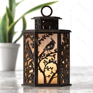 Cardinal Bird Candle Holder With Tree Tea Light Lamp Night Light Forest ...