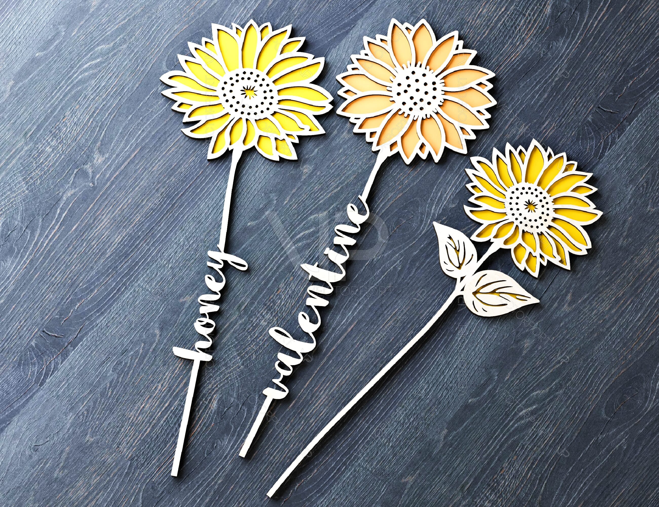 Sunflower Laser Cut Out Stick With Tag for Laser Cutting Art Valentine ...
