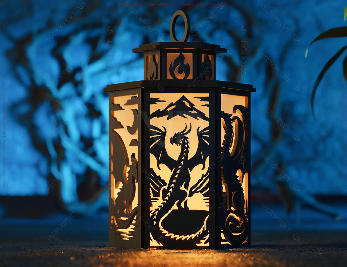 Dragon's Breath Lantern: Detailed Laser-cut Artwork, Mystical 3D ...