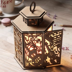 Symphony Lantern: Music Notes Laser Cut Tealight Candle Holder Night ...