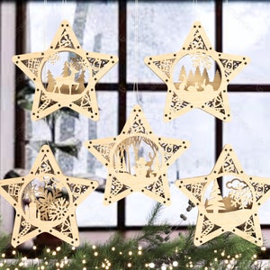 Star Shape Christmas Tree Decorations Craft Hanging Bauble Snowy Scene ...