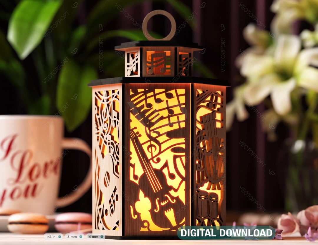 Symphony Lantern: Music Notes Laser Cut Tealight Candle Holder Night ...