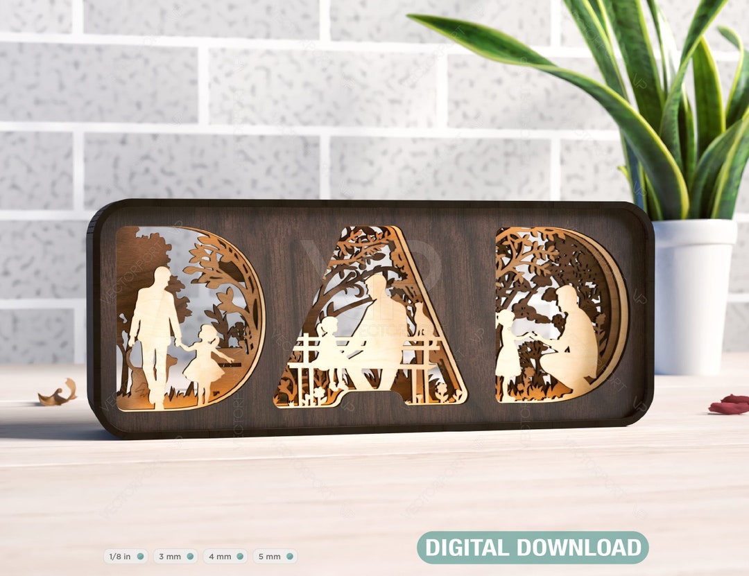 Dad & Daughter Shadow Box SVG, Standing Dad and Daughter Multilayer ...