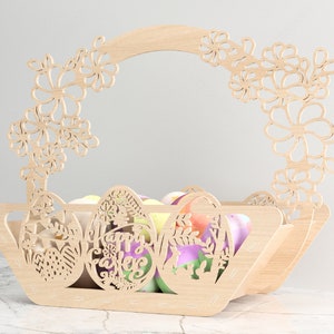 Decorative Laser Cut Wooden Easter Basket Laser Cut Egg Bowl SVG Files ...