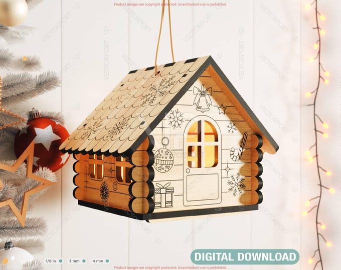 Hanging House With Lights - Laser Cut Files. Miniature Tree House ...
