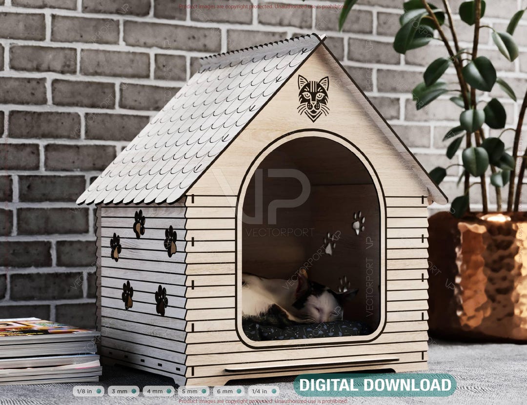 Charming Cat House Laser Cut - Intricate DIY File for Unique Home Decor ...