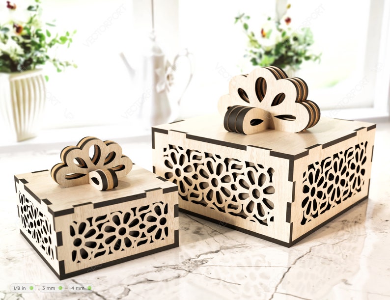 Cute Gift Box With Ribbon Decorative Wooden Laser Cut Jeweler - Etsy