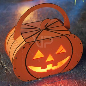 Spooky Pumpkin Treat Crate, Laser-cut Halloween Gift Box, Wooden Candy ...
