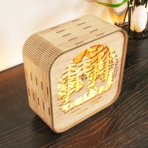 Wooden Led Night Lamp Deer Forest Scene Multilayer Shadowbox - Etsy